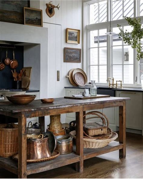 Rustic English Country Kitchen Decor Vintage Kitchen Prep Table