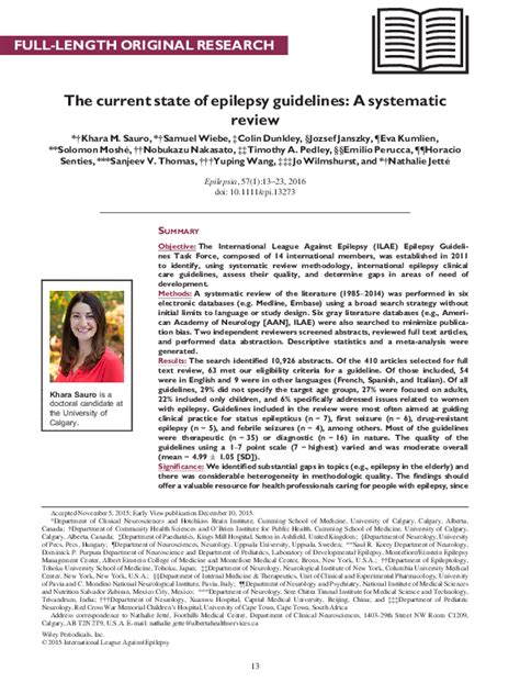 Pdf The Current State Of Epilepsy Guidelines A Systematic Review