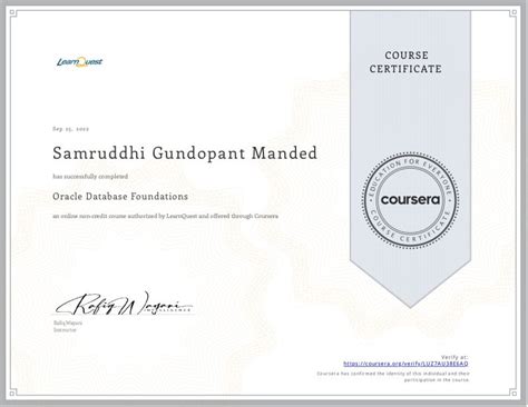 Oracle Database Foundation Coursera Capgemini Millennialgarage Database Oracle Samruddhi