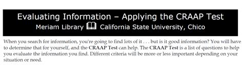 Craap Test CRAAP Currency Relevance Authority Accuracy Purpose