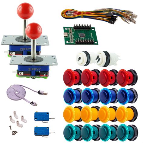 Kit Arcade Joueurs Boutons Génériques Joysticks Zippyy Tiges Longues Boules Carte XinMoTek
