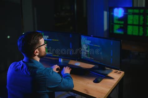 it technician person with technology for typing code future and data