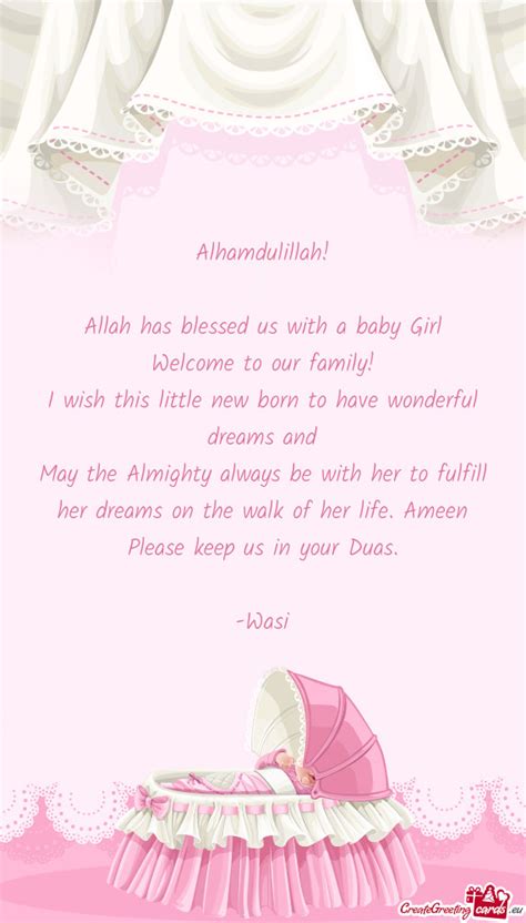 Alhamdulillah Allah Has Blessed Us With A Baby Girl Free Cards