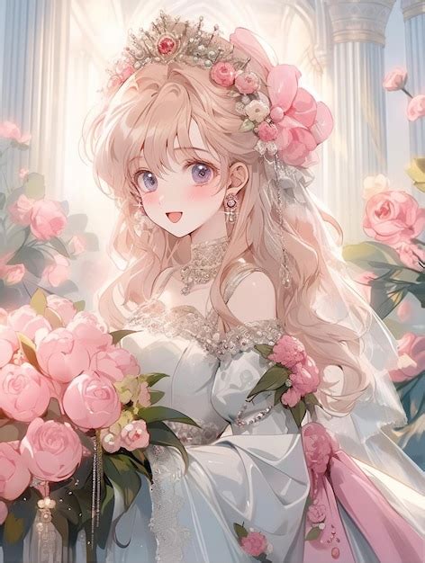 Premium Photo Anime Girl In A Wedding Dress With Flowers In Her Hair