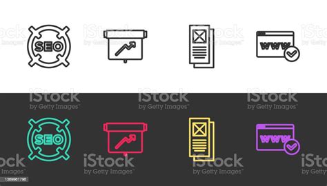 설정 줄 Seo 최적화 그래프 차트와 보드 브라우저 창 및 흑백에 웹 사이트 템플릿 벡터 개념에 대한 스톡 벡터 아트 및 기타