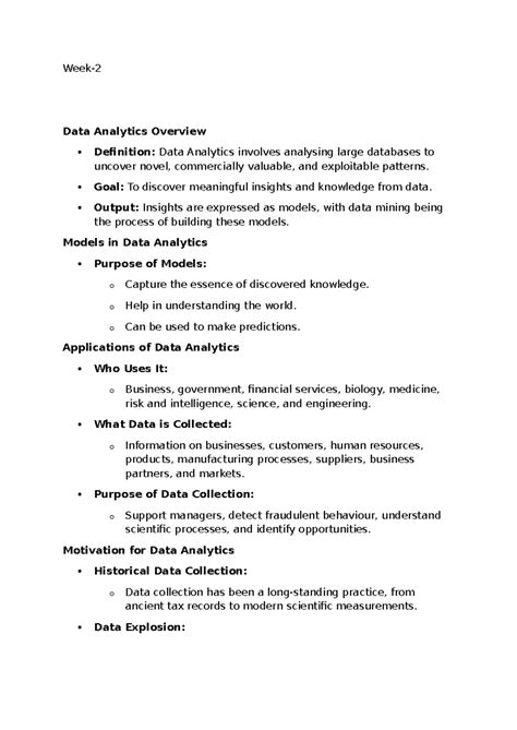 Introduction To Data Analystics Week 2 Week Data Analytics Overview