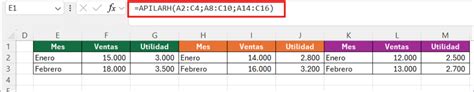 FUNCIÓN APILARH ANEXA MATRICES DE FORMA HORIZONTAL FÁCILMENTE