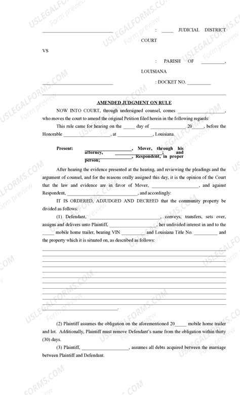 Louisiana Amended Judgment On Rule Us Legal Forms
