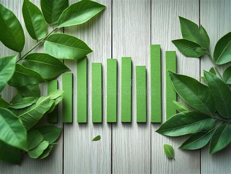 Green Eco Chart With Fresh Leaves On Light Wood Background Sustainable Eco Investment Growth