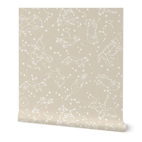 Constellations Fabric Beige Wallpaper Spoonflower Removable Wallpaper Traditional