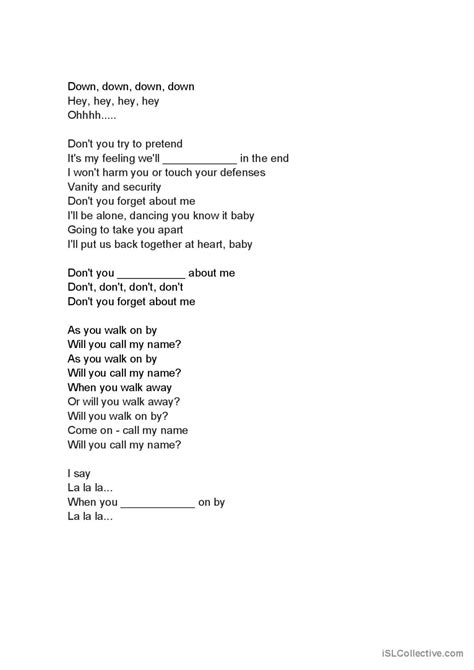 Don T You Forget About Me Song And N English ESL Worksheets Pdf Doc