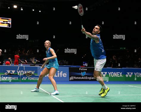 Englands Gabby Adcock Left And Chris Adock In Action During Their