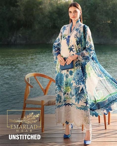Maria B Mpt 2510 B White And Blue Butterfly Lawn Eid Collection