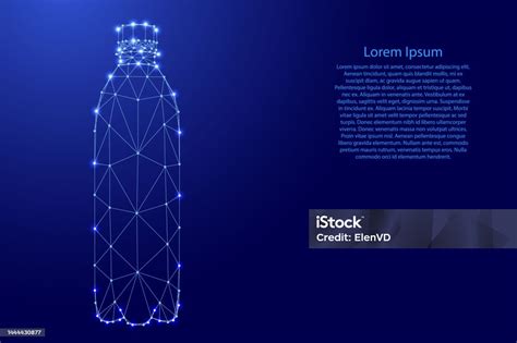 물병 아쿠아 액체 플라스틱 패키지 깨끗한 자연 지하수 음료 미래의 다각형 파란색 선과 배너 포스터 인사말 카드에 대한 빛나는 별