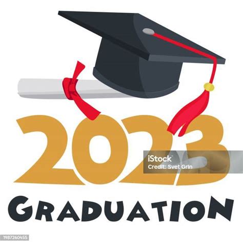 벡터 일러스트 레이 션입니다 클래스 2023 배지 디자인 템플릿 블랙과 레드 색상 2023년 졸업생 축하합니다 학술 모자가 있는