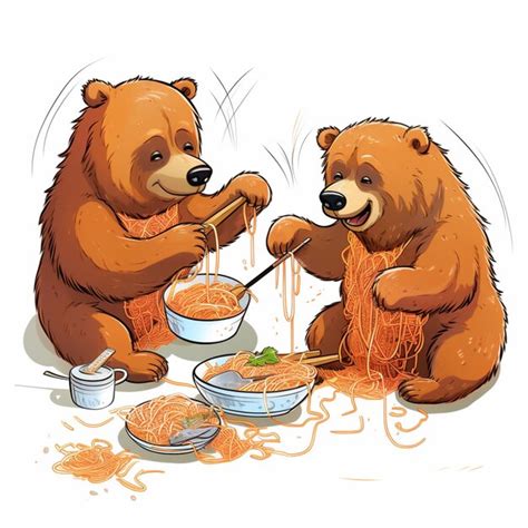 Premium Photo There Are Two Bears Eating Spaghetti Noodles With