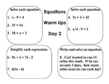 Equation Warm Ups Word Problems State Testing Distributive Property