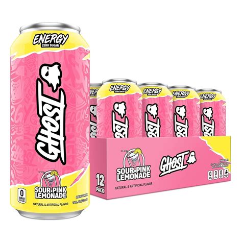 Ghost Energy Drink Zero Sugar Sour Pink Lemonade 16 Oz 12 Pack