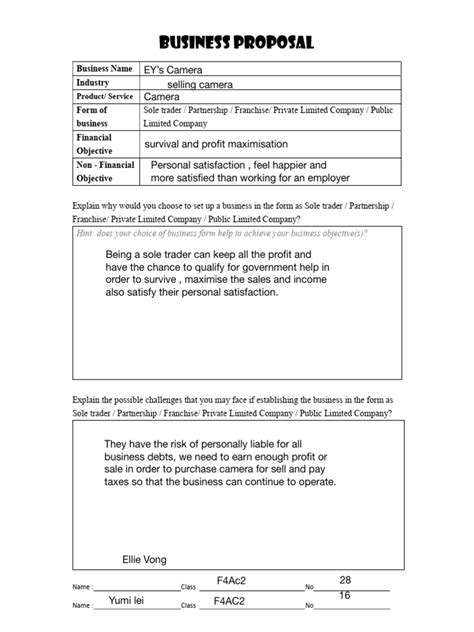 Business Proposal Objective And Business Form Pdf