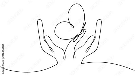 Hands Holding Butterfly Flying Continuous Line Art Drawing Vector