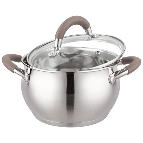 Кастрюля со стекл. крышкой 1.9 л. 16x9.5 см цвет: кофейный, Agness ...