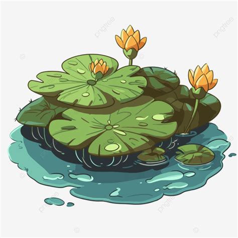 Lily Pad Vector Sticker Clipart Cartoon Flowering Pond With Lotus