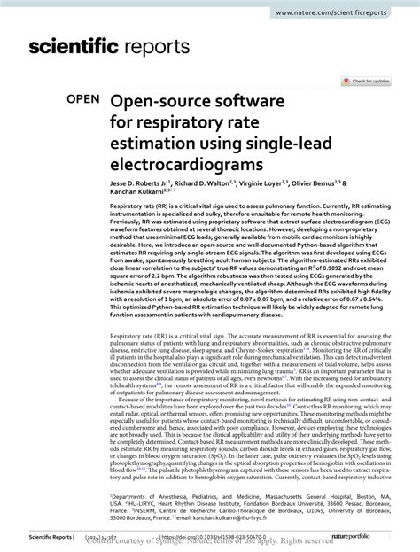 Pdf Open Source Software For Respiratory Rate Estimation Using Single