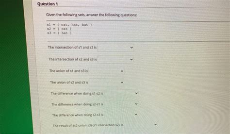 solved question 1 given the following sets answer the
