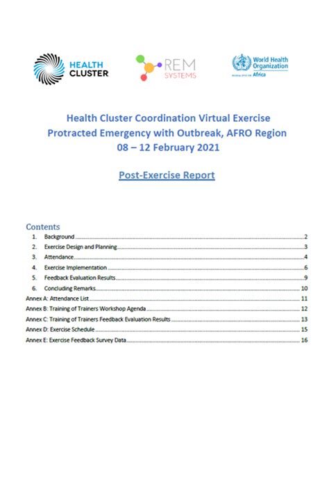 Health Cluster Coordination Virtual Exercise Protracted Emergency With