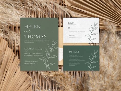 Simple Sage Wedding Invitation Suite Boho Invitation Sage Etsy