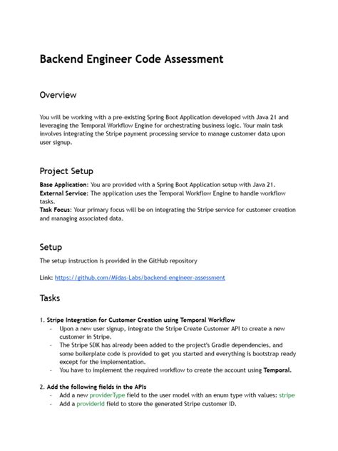 Backend Engineer Code Assessment Pdf Spring Framework Java