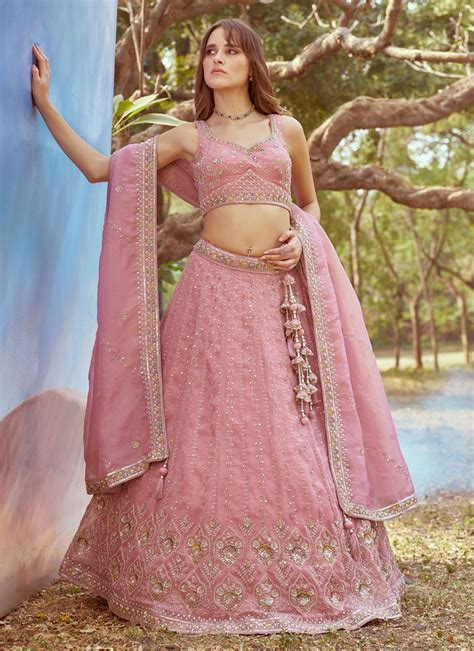 Buy Coral Tissue Cut Dana Hand Work Zari And Moti Embroidered