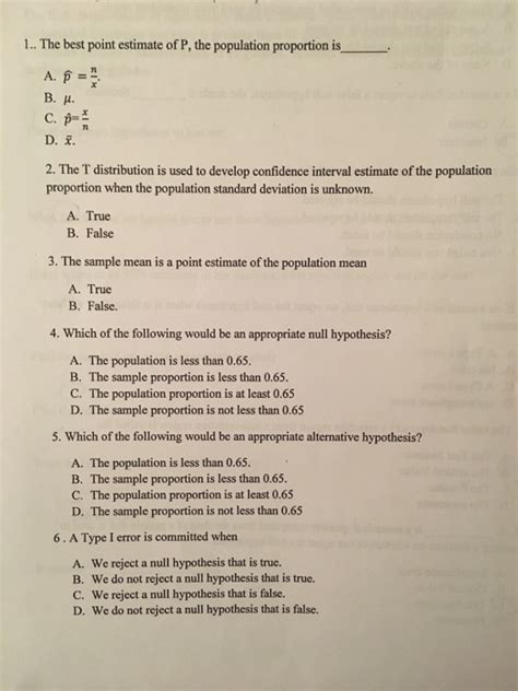 Solved 1 The Best Point Estimate Of P The Population