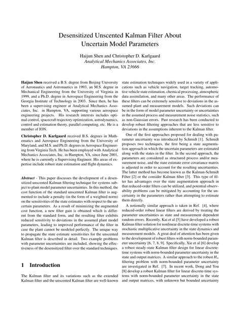 pdf desensitized unscented kalman filter about uncertain model parameters