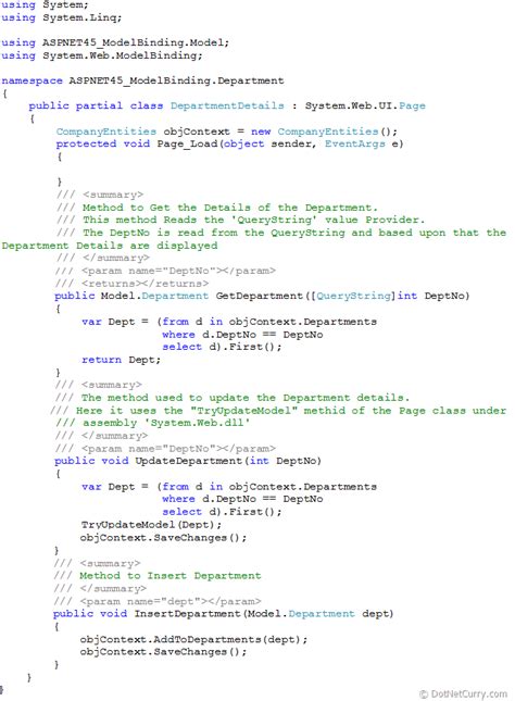 Aspnet 45 New Model Binding Feature Keeps The Web Form And Model Separate Dotnetcurry