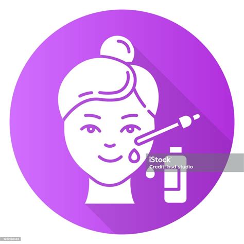 使用血清紫色平面設計長陰影字形圖示皮膚護理程式面部美容護理提升和去角質效果皮膚油產品向量輪廓圖向量圖形及更多互聯網圖片 Istock