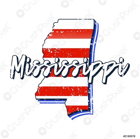 American Flag In Mississippi State Map Vector Grunge Style With Stock