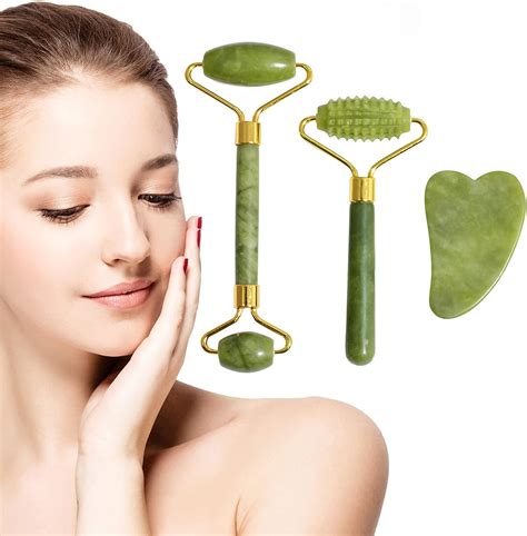 4 In 1 Jade Roller And Guasha Set Jade Face Roller With Eye Massager Jade Gua Sha Grooved