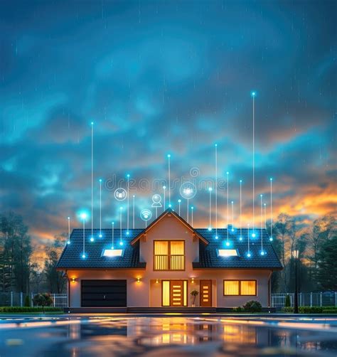 Smart Home Concept Smart House Connected To Wireless Internet Network Cloud Computing And