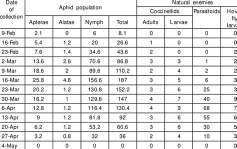 Seasonal Incidence Of Cabbage Aphid Brevicoryne Brassicae And Its Download Table