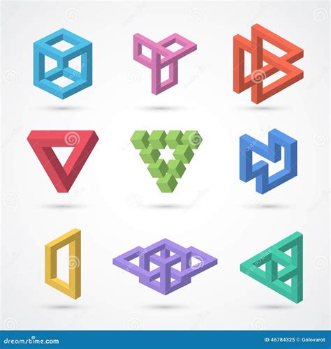 Colorful Impossible 3D Rectangles Symbol Three Bricks Make An Penrose