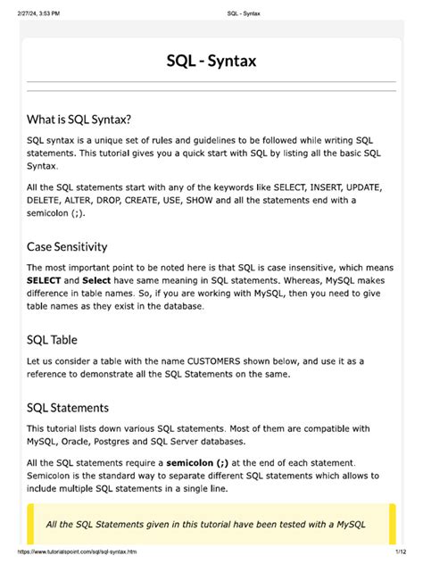 Sql Syntax Pdf
