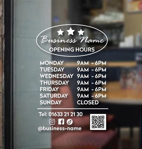 QR Code Opening Hours Custom Opening Times Door Window Sticker Window Insta Facebook Phone