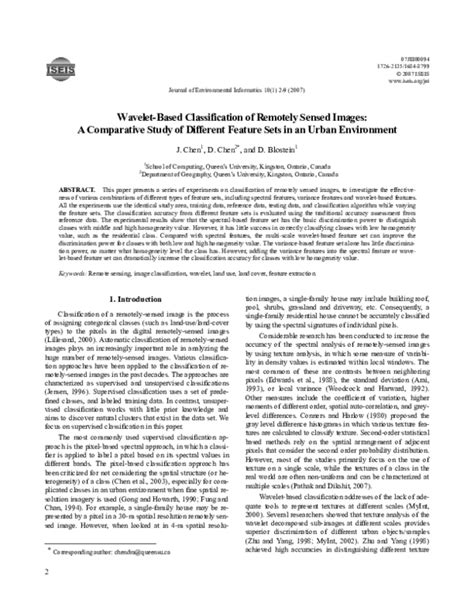 Pdf Wavelet Based Classification Of Remotely Sensed Images A