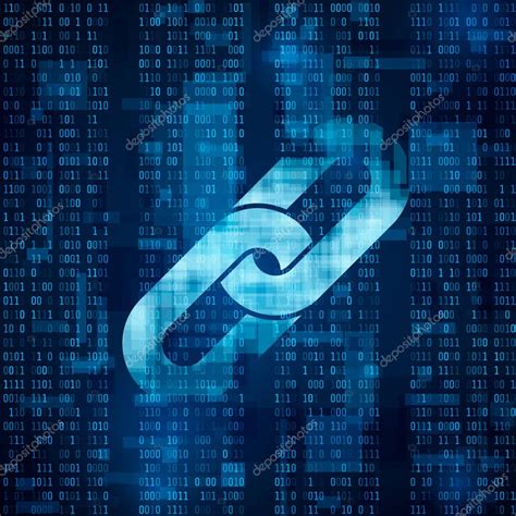 Blockchain Hyperlink Symbol On Binary Code Abstract Blue Matrix