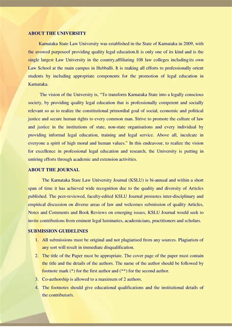 Kslu Law Journals Call For Papers 2023 About The University Karnataka