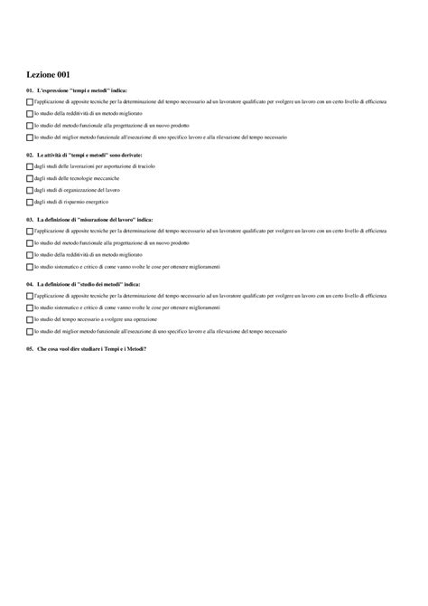 Paniere Tecnologie Produttive Tempi E Metodi Ecampus Docsity