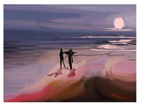 夫妻在夜间海边散步图片 包图网企业站