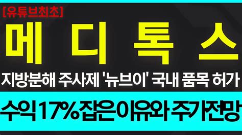 메디톡스 1219 지방분해 주사제 뉴브이 국내 품목 허가 수익 17 성공 축하드립니다 종목 잡은 이유와 주가