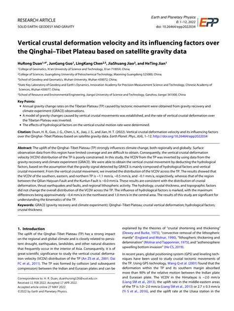 Pdf Vertical Crustal Deformation Velocity And Its Influencing Factors Over The Qinghai Tibet